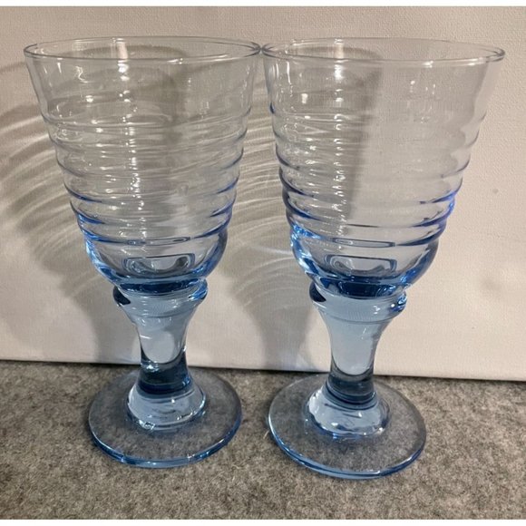 Libbey | Dining | 2 Vintage Libbey Blue Ribbed Rings Water Glasses 628 ...